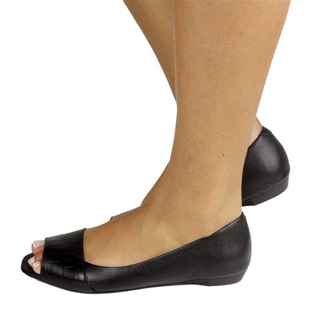 Sapatilha estilo Peep Toe de Couro Legítimo ARZON