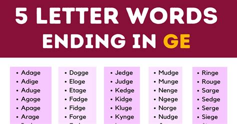 118 Useful Examples Of 5 Letter Words Ending In GE 7ESL