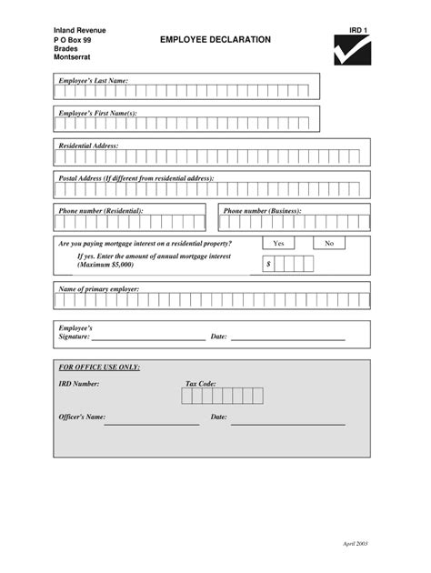 Fillable Online Ird Gov Inland Revenue IRD 1 P O Box 99 EMPLOYEE