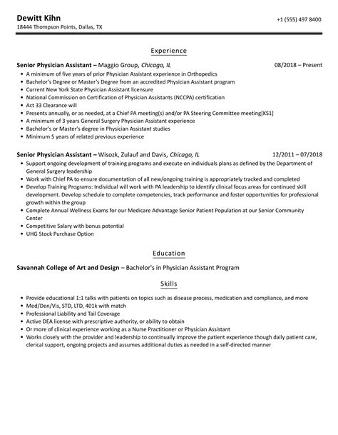 Senior Physician Assistant Resume Samples Velvet Jobs