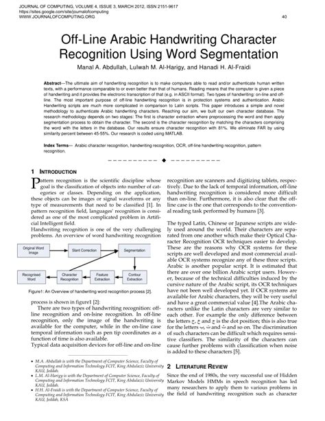 pdf off line arabic handwriting character recognition using word segmentation
