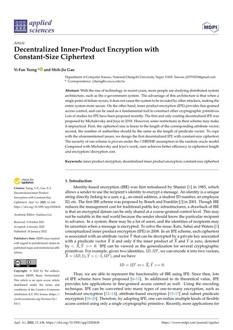 pdf decentralized inner product encryption with constant size ciphertext