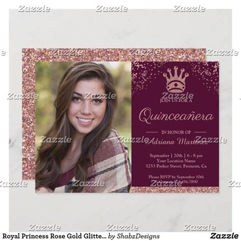 Royal Princess Rose Gold Glitter Photo Quinceanera Invitation Zazzle