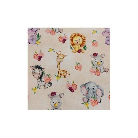 tissu jersey de coton enfant imprimé les bébés de la jungle vendu en