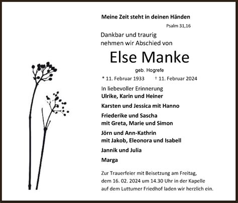 Traueranzeigen Von Else Manke Trauer Kreiszeitung De