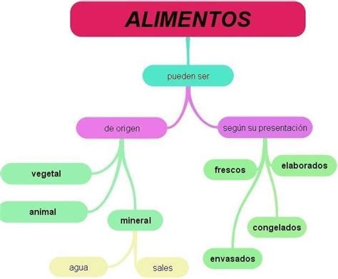 Elabora un mapa conceptual con la clasificación de los alimentos por la