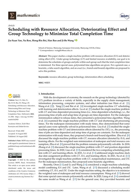 pdf scheduling with resource allocation deteriorating effect and group technology to minimize