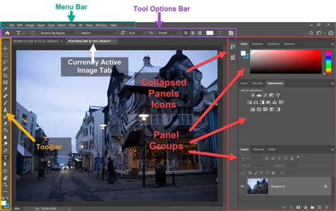 Photoshop Workspace With Menu Bar Tool Options Ba Photoshop For Beginners