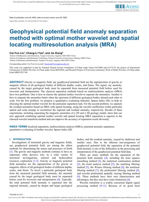 pdf geophysical potential field anomaly separation method with optimal mother wavelet and