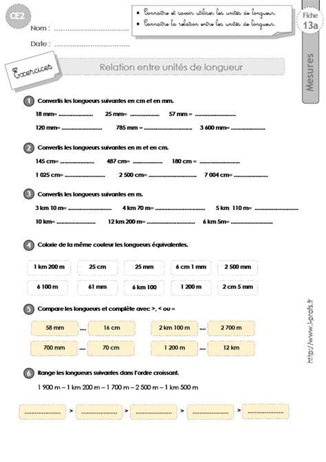 CE2 MESURES ET GRANDEURS Exercices Sur La Conversion Des Mesures De