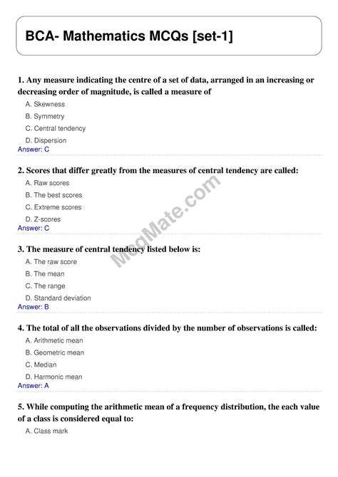 Bca Mathematics Solved Mcqs Set Mcq Mate Mcqmate Bca