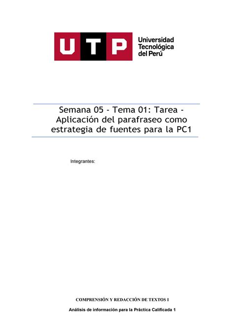Semana 05 Tarea De Manejo De Fuentes Parafrasis Libre Ingreso A La
