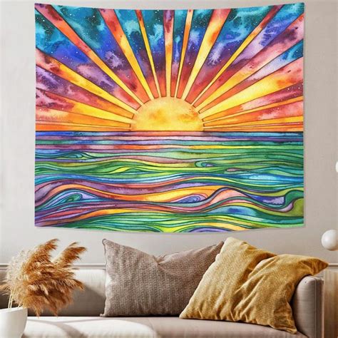 HQCUPB Boho Rainbow Sun Tapestry Wall Hanging UV Blacklight Reactive