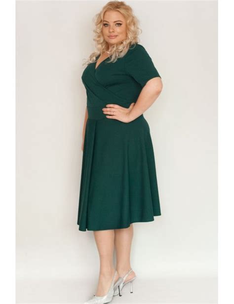Elegancka sukienka LAPRIM Femi MIDI butelkowa zieleń na wesele plus
