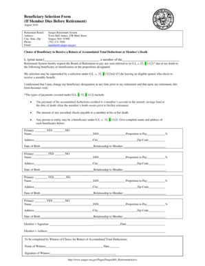 Fillable Online Saugus Ma Beneficiary Selection Form Saugus Ma Fax