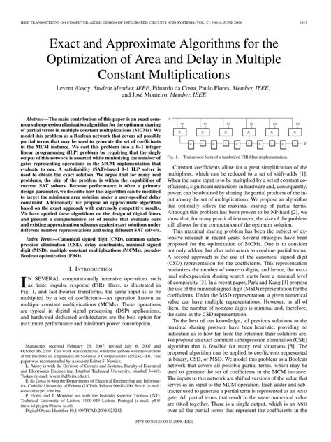 pdf exact and approximate algorithms for the optimization of area and delay in multiple