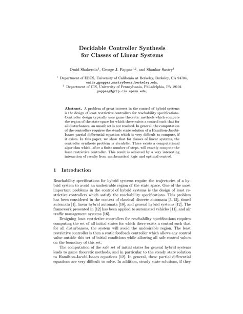 pdf decidable controller synthesis for classes of linear systems
