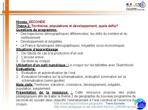 Niveau SECONDE Thme 2 Territoires Populations Et Dveloppement
