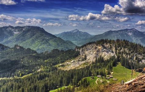 Goisern Mountains Austria Sky Scenery Forests HDR HD Wallpaper