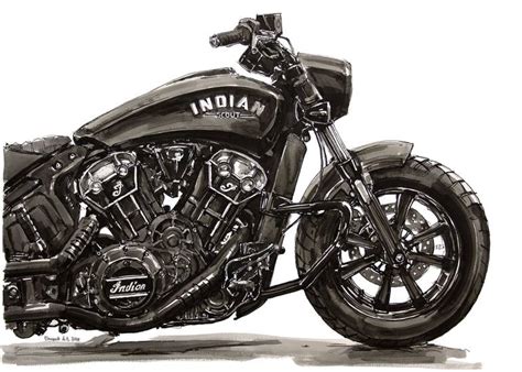 Motorcycle Indian Scout Bobber Drawing By Aleksei Bychkov Saatchi Art