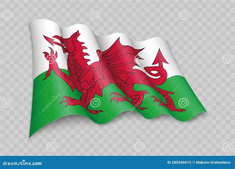 3D Realistic Waving Flag Of Wales Is A Region Of United Kingdom Stock