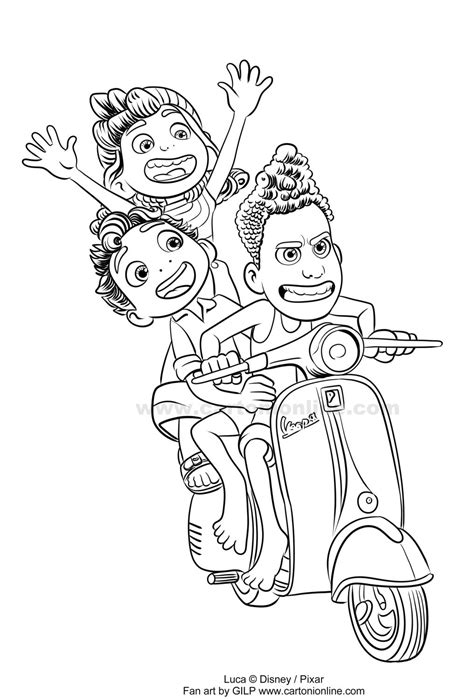 Coloriages Luca Et Vespa Scooter Coloriages Luca Des Coloriages The