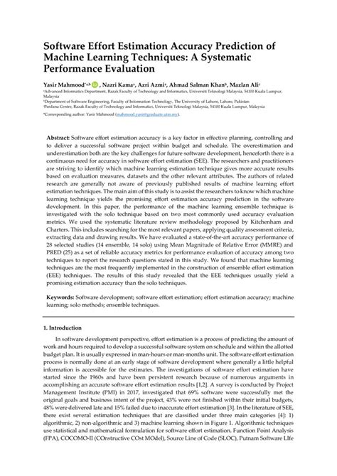 software effort estimation accuracy prediction of machine learning techniques a systematic