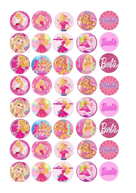 40 Barbie Logos Cupcake Edible Fairy Cake Wafer Toppers 3cm EBay In