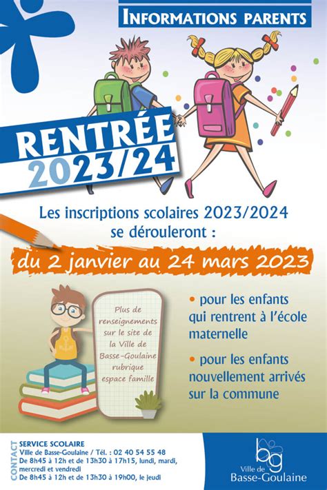 Inscriptions pour la rentrée scolaire 2023 2024