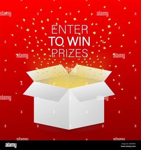Enter To Win Prizes Open Red T Box And Confetti Vector Stock Illustration Stock Vector