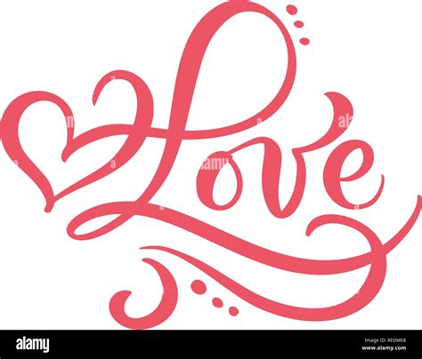 Red Calligraphy Word Love Vector Valentines Day Hand Drawn Lettering