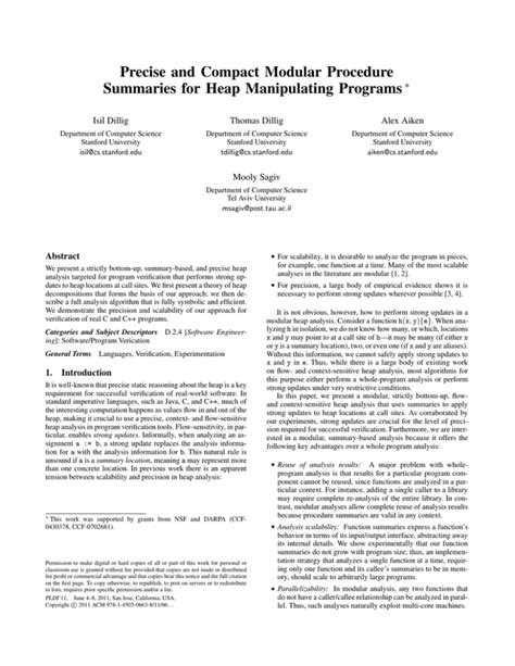 precise and compact modular procedure summaries for heap