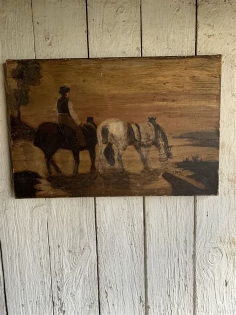 ANCIEN TABLEAU HUILE Sur Toile HST Signé C Leroy 1912 Chevaux Peinture
