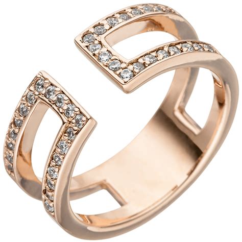 Ring 925 Silber rotvergoldet mit 38 Zirkonia weiß Marinas Schmuckwelt