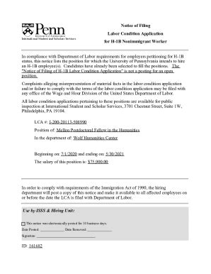 Fillable Online Notice Of Filing Labor Condition Application For H 1B