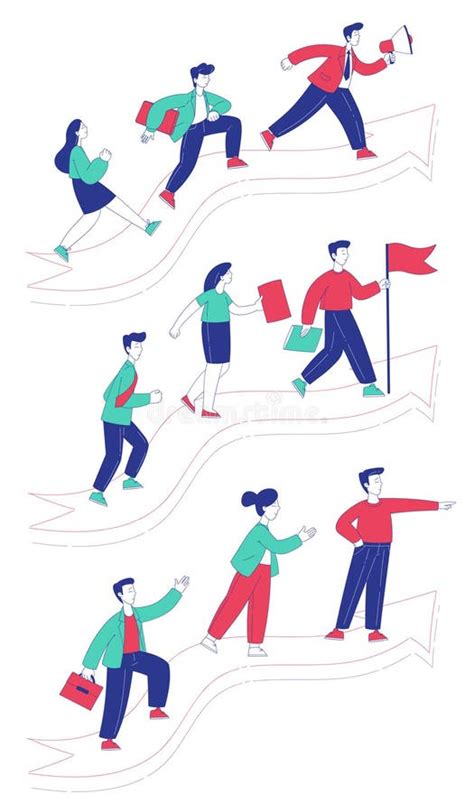 Personajes Líderes De La Gente Avanzando a Lo Largo De La Flecha