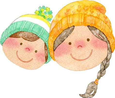ニット帽をかぶった親子の水彩イラスト 水彩の挿し絵屋さん