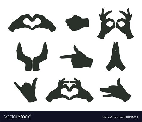 Hands Gestures Silhouettes Cartoon Human Hands Vector Image