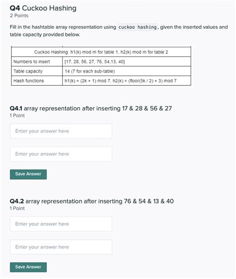 solved qs double hashing 1 point fill in the hashtable array