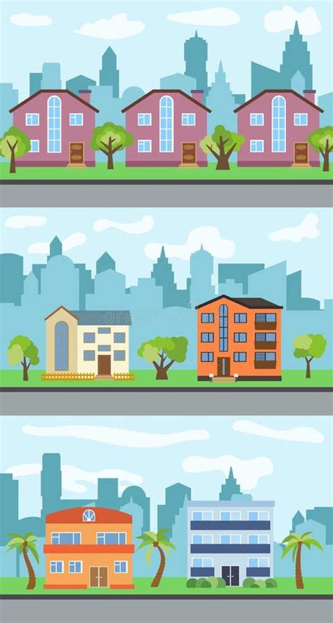 Sistema De Tres Ejemplos Del Vector De La Calle De La Ciudad
