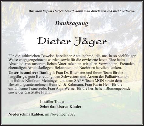 Traueranzeigen von Dieter Jäger franken gedenkt de