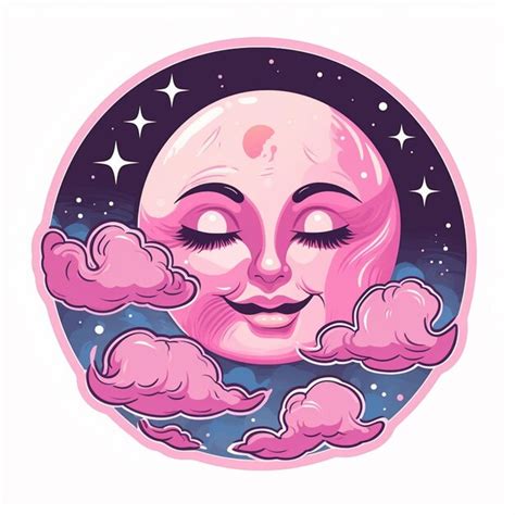 Un Primer Plano De Una Luna De Dibujos Animados Con Nubes En El Cielo