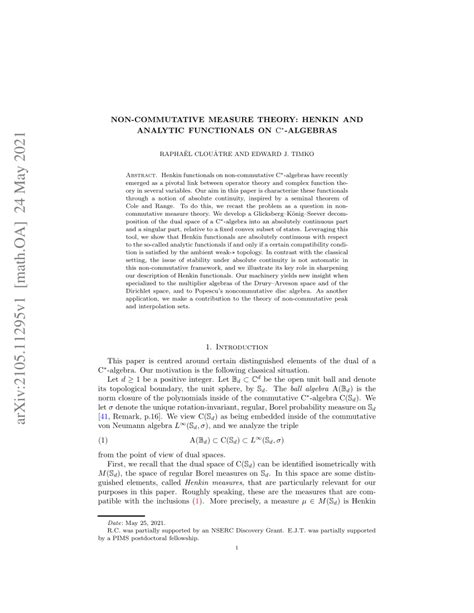 pdf non commutative measure theory henkin and analytic functionals on mathrm{c} algebras