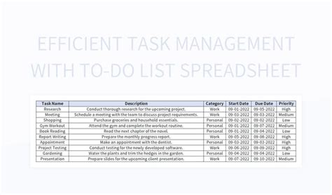 Efficient Task Management With To Do List Spreadsheet Excel Template