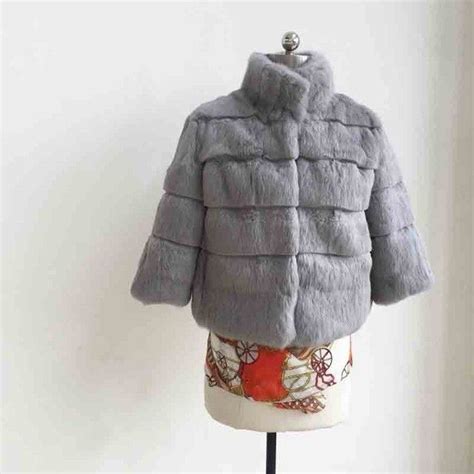 Mandarin Collar Full Pelt Women Real Rabbit Short Coat Sheared Striped