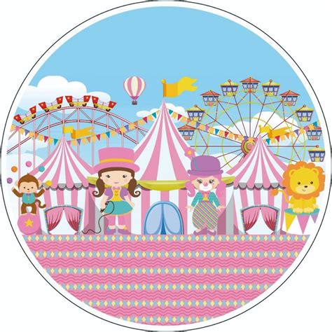Painel Redondo Tecido Sublimado D Circo Rosa Frd Felicit