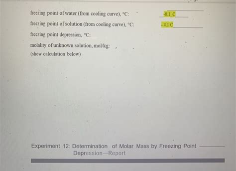 Report Determination Of Molar Mass By Freezing Point Chegg