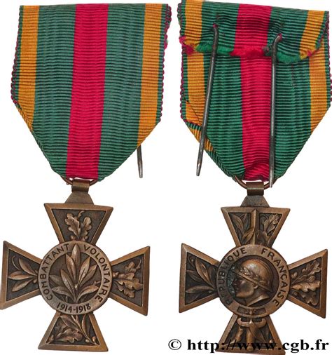III REPUBLIC Médaille Croix du combattant volontaire 1914 1918 fme