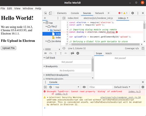 Javascript Electron V10 1 1 Gives Uncaught TypeError Cannot Read