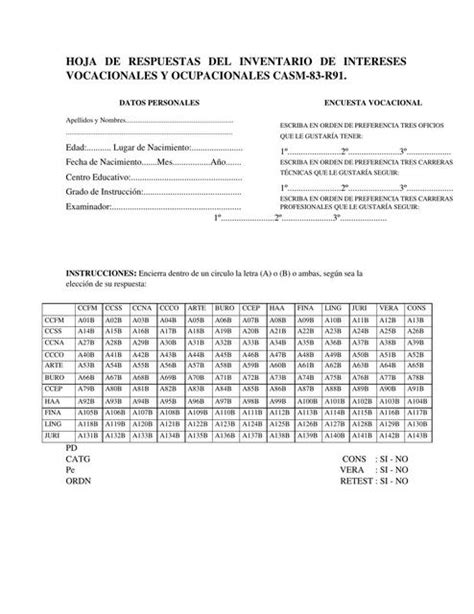 Inventario De Intereses Vocacionales Prueba Completa Copia Hot Sex